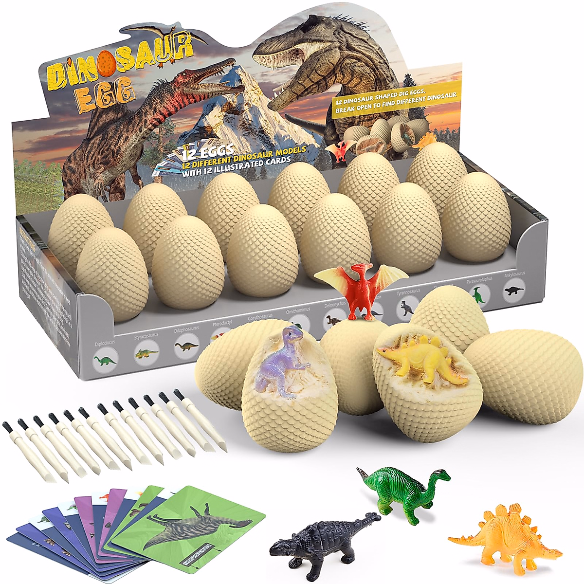 EARTH'SCODE Dinosaur Eggs, 12 Pcs Dino Eggs Excavation Dig Kit, Dinosaur Toys for Dinosaur Party Gifts for Kids 6-12 Years Old