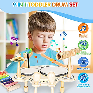 Toddler Musical Instruments Set, 9 in 1 Wooden Percussion Instruments for Toddlers, Montessori Musical Instruments for Boys Girls Early Learning