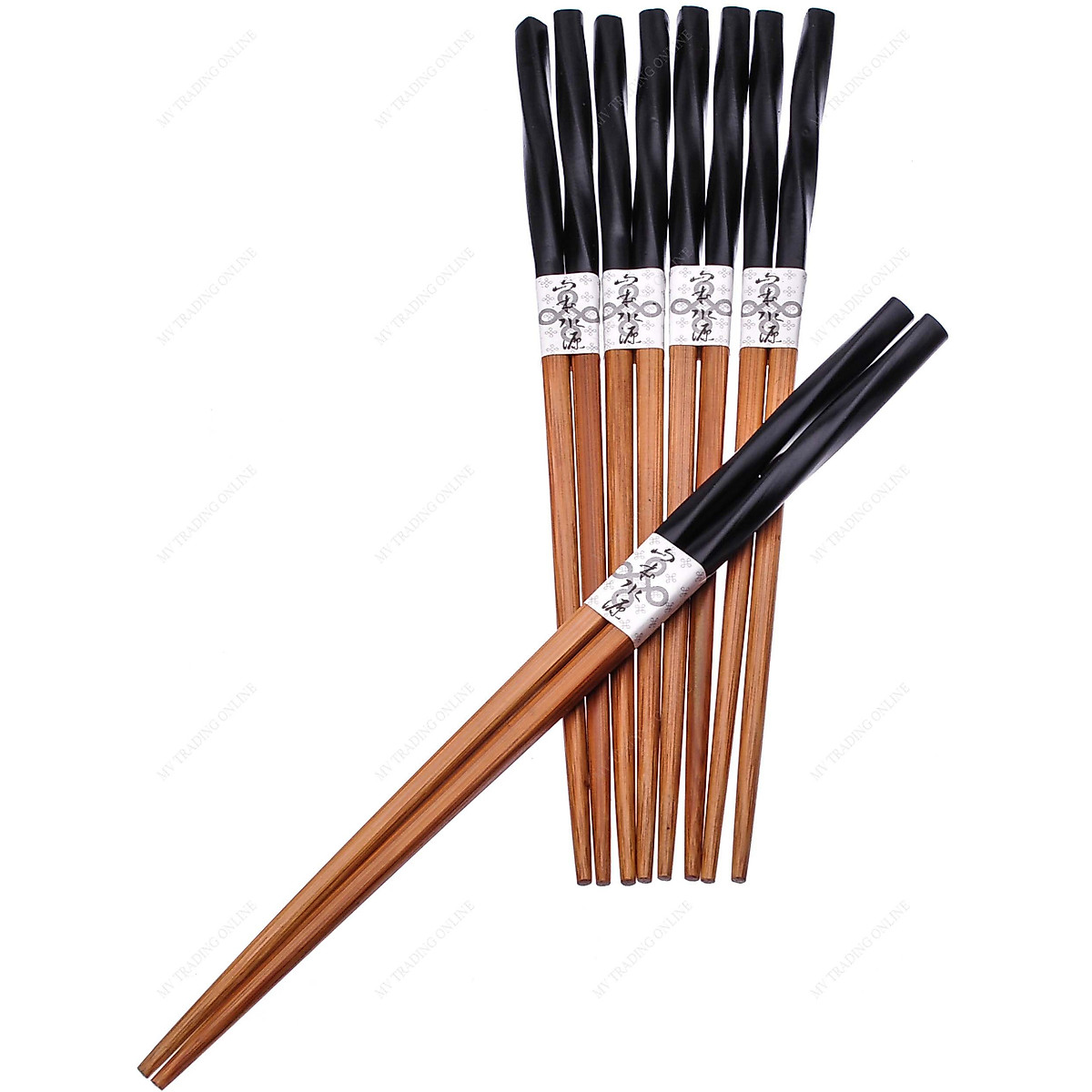 M.V. Trading 900241BK Japanese Bamboo Chopstick Twisted Design, Black, 5 Pairs