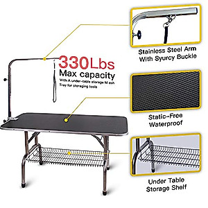 Polar Aurora Pingkay 46'' Black Heavy Duty Pet Professional Dog Show Stainless Steel Foldable Grooming Table w/Adjustable Arm & Noose & Mesh Tray