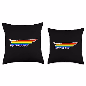 Tennessee Map USA State Rainbow Pride Flag Map USA State Tennessee Rainbow Flag Pride Month Throw Pillow, 16x16, Multicolor