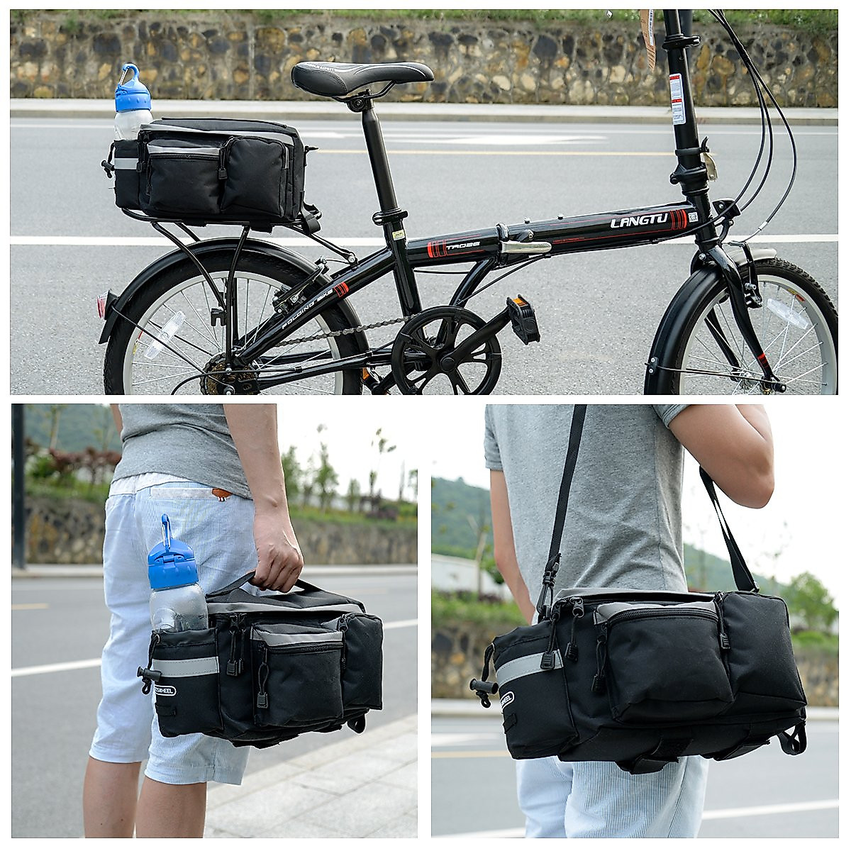 Roswheel 14024 Convertible Bike Bicycle Rear Rack Seat Pannier Trunk Bag with Cup Holder