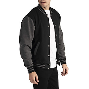 Pro Club Men's Varsity Fleece Baseball Jacket, Black/Charcoal, X-Large