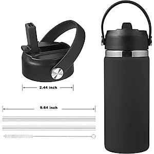 Hydroflask Lids with Straw 32 oz 40 oz Compatible with Hydro Flask Wide Mouth 64 oz Water Bottle, Cap Replacement with Straws, Hydro Flex Handle Top, Flask Water Bottle Accessories(Black 2 Pack)