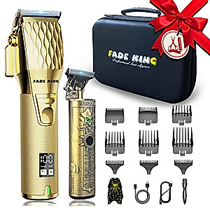 FADEKING® Professional Hair Clippers for Men - Cordless Beard Trimmer for Men, LCD Display Hair Clippers and Trimmer Set for Barber Haircut, Mens Grooming Kit with Travel Case, Gifts for Men