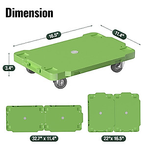 KOSTANZO Furniture Dolly - 16.5" X 11.4" Flat Furniture Dolly with Frosted Plastic Surface, 2 Inch Swivel Caster for All Floors, Ideal for Home, Office, Garage with 2 Elastic Straps (2 Pack, Green)