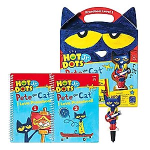 Educational Insights Hot Dots Jr. Pete The Cat - I Love Preschool Set with Interactive Pen, Math & Reading Workbooks, 200+ Multi-Subject Lessons, Ages 3+