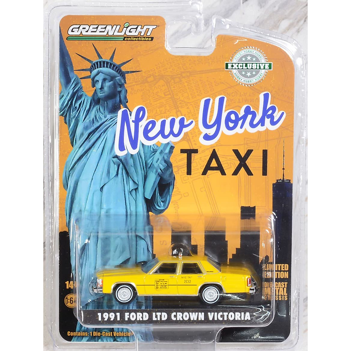 Greenlight 1991 Ford LTD Crown Victoria Yellow NYC Taxi (New York City) Hobby Exclusive 1/64 Diecast Model Car
