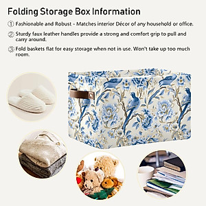 ALAZA Peacock Blue Flower Floral Foldable Storage Box Storage Basket Organizer Bins with Handles for Shelf Closet Living Room Bedroom Home Office 1 Pack