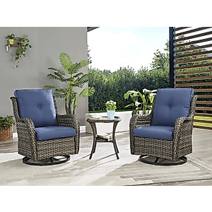 Rilyson Wicker Rocking Chair Swivel Chairs - 2 Piece Rocker Patio Chairs Set Rattan Rocking Chair for Outdoor Porch Deck Garden Backyard (Mixed Grey/Blue)