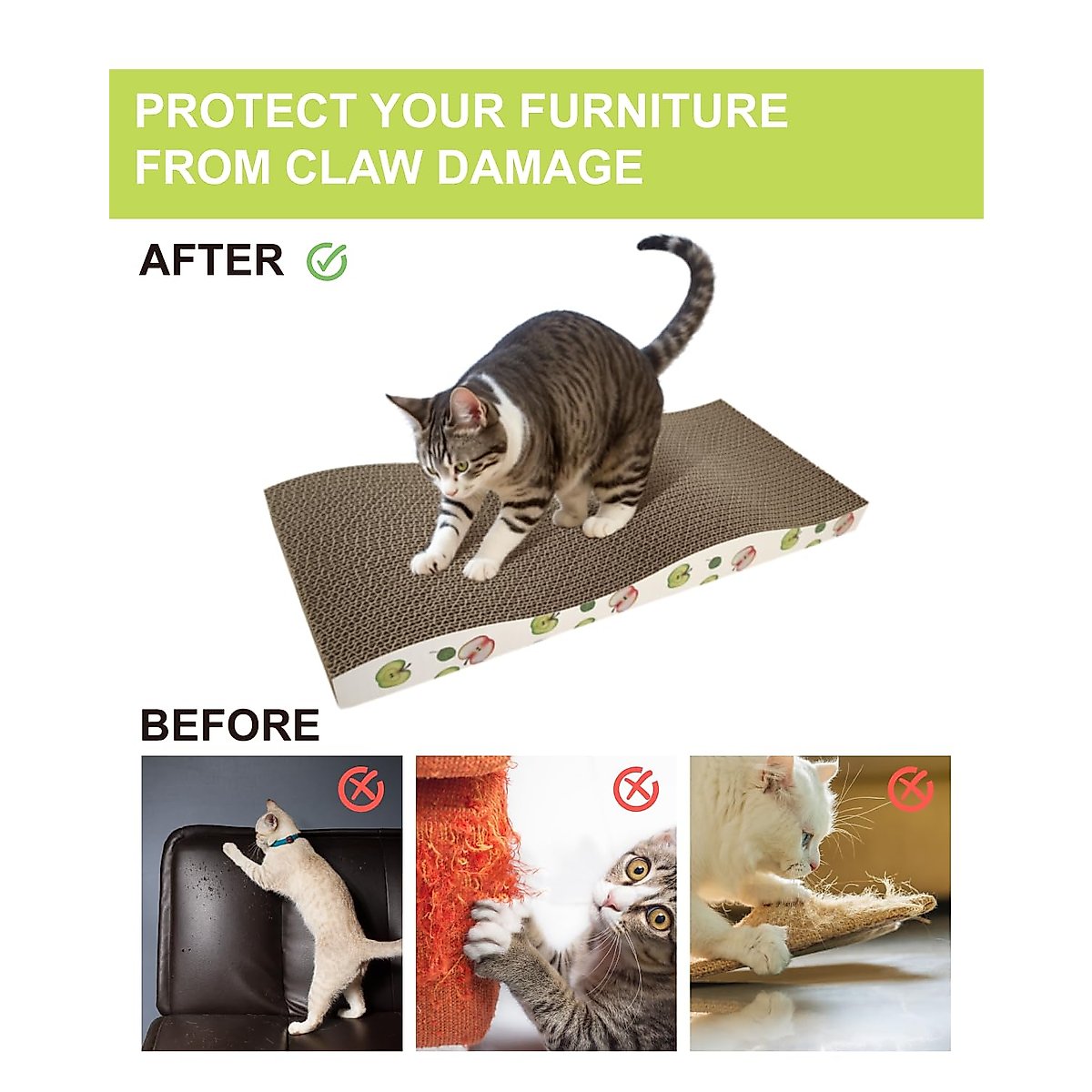 TIMHAKA Cat Scratching Board, Corrugate Cat Scratcher for Indoor Cats with Catnip, Cat Scratch Pad with Premium Scratch Textures Design, Cardboard Cat Scratcher with Double-Sided Usability (Pack of 2)