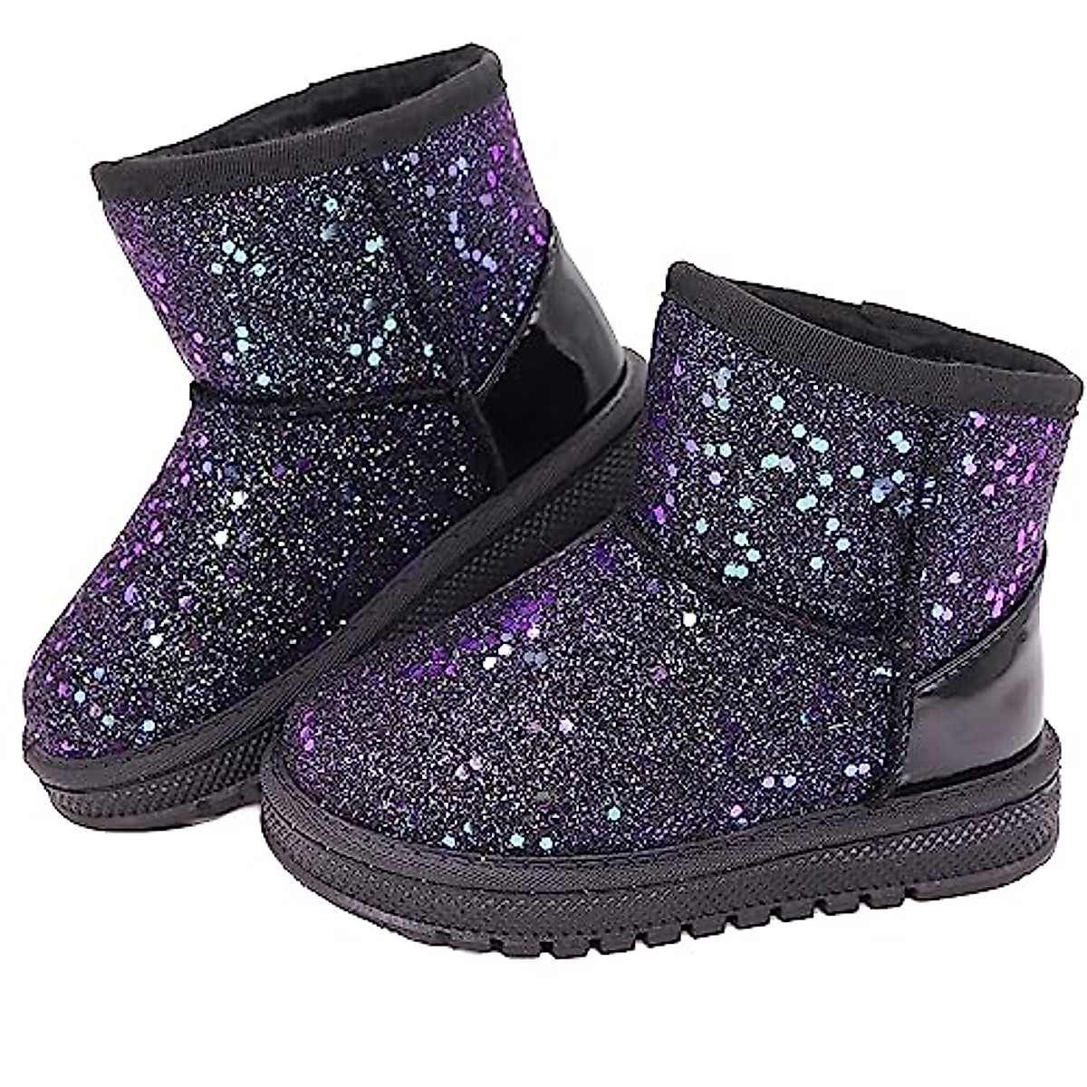 Girls Winter Boots Toddler Girl Boots Warm Sparkle Sequin Outdoor Non-Slip Snow Boot for Little Girls black 2
