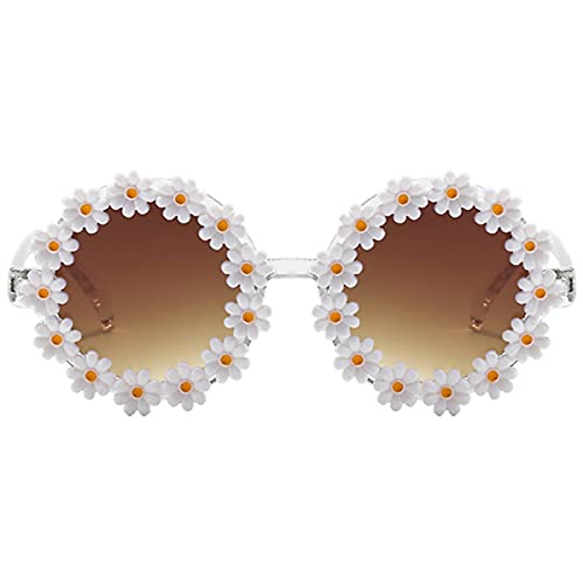 Dollger Retro Daisy Sunglasses for Women Flower Round Fashion Disco Festival Sunglasses, Brown Valentine's Day