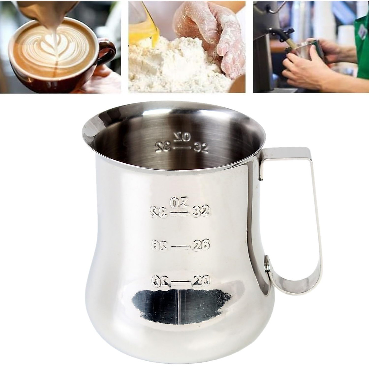 TrueCraftware-40 oz. Espresso Milk Pitcher with Measuring Scale Stainless Steel- Steaming Pitcher Coffee Bar Cappuccino Barista Tools Milk Jug Steamer Frother Cup