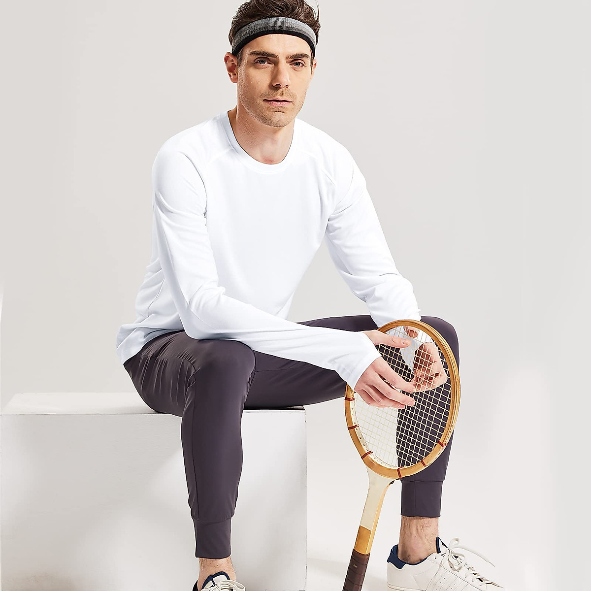 MIER Men's Quick Dry UPF 50+ Sun Protection Long Sleeve Shirts Lightweight Rash Guard Swim UV T-Shirts Hiking Running White M