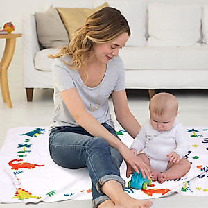 Cloele Baby Monthly Milestone Blanket - Newborn Unisex Baby Age Blanket 37"x53" First Year Calendar Growth Chart - Soft Baby Month Blanket for Boy & Girl Dinosaur Photography Background Blanket White