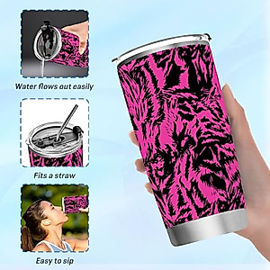 Black and Pink Print Stainless Steel cup for men with Straw Lid travel mug with lid for café safe insulated tumbler 20 OZ