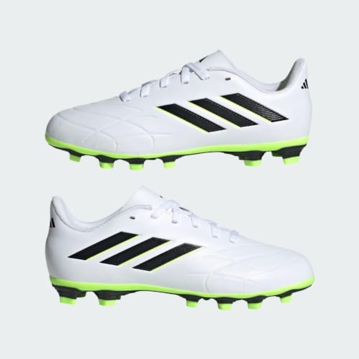 adidas Copa Pure.4 Firm Ground Sneaker, White/Core Black/Lucid Lemon, 3 US Unisex Little Kid