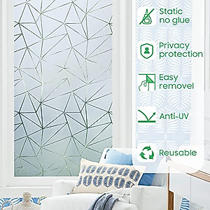 Viseeko Window Privacy Film Decorative Static Clings Sun UV Blocking Non-Adhesive Removable Glass Door Sticker for Home Office 11.8 x 78.7 inches Frosted Triangle