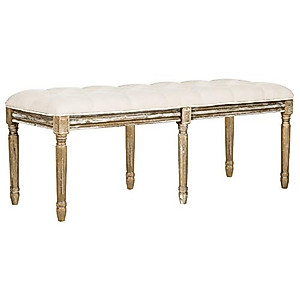 Safavieh Home Collection Rocha French Brasserie Tufted Beige and Rustic Oak 19-inch Wood Bench