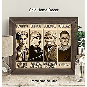 Be Strong Be Brave Be Badass Poster 8x10- Ruth Bader Ginsburg, Amelia Earhart- Motivational Wall Decor -Uplifting Encouragement Gifts for Women - Inspirational Positive Quotes Wall Art print Gift