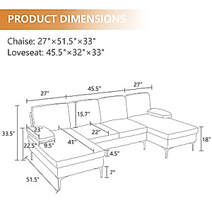 Lakifun Modular Sectional Sofa Couch for Living Room, U Shaped Convertible Lounge Sofa with Loveseat & Double Chaise, 4 Seater Comfy Fabric Couch Set for Home Office (Gray)