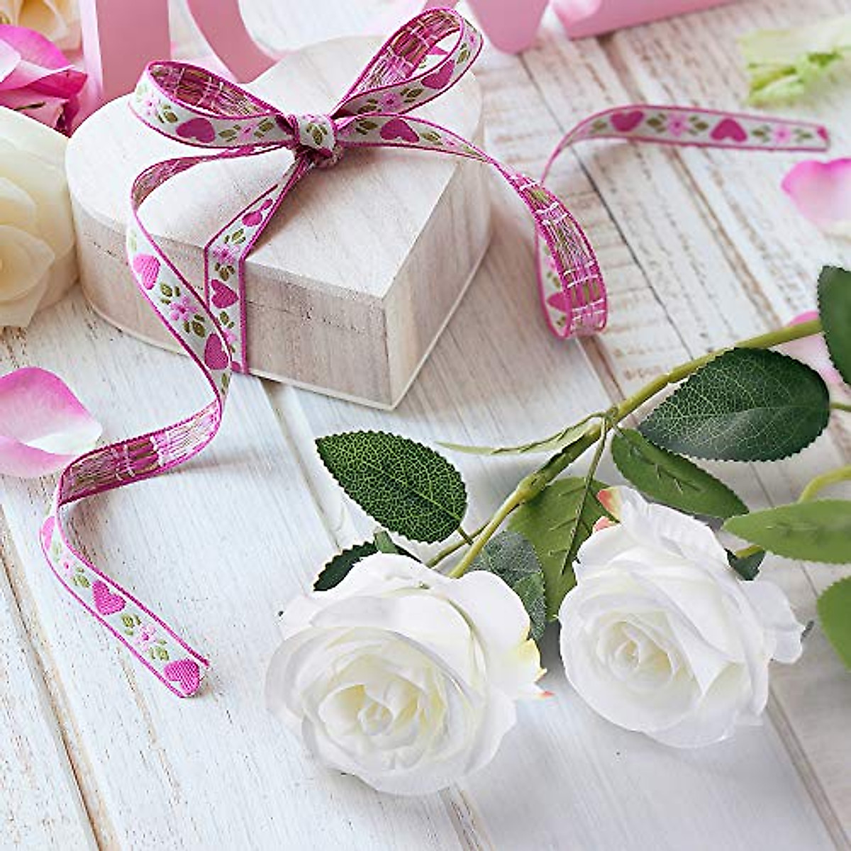 Mocoosy 12 PCS Rose Artificial Flowers, White Silk Roses with Stems Realistic Fake Rose Flower Bouquets for Wedding Arrangement Centerpieces Party Home Table Decorations