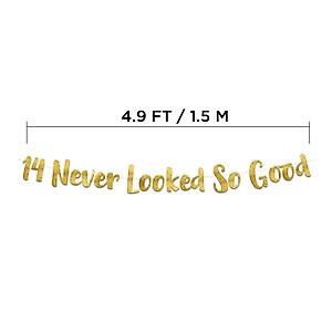 14 Never Looked So Good Gold Glitter Banner - 14th Anniversary and Birthday Party Decorations