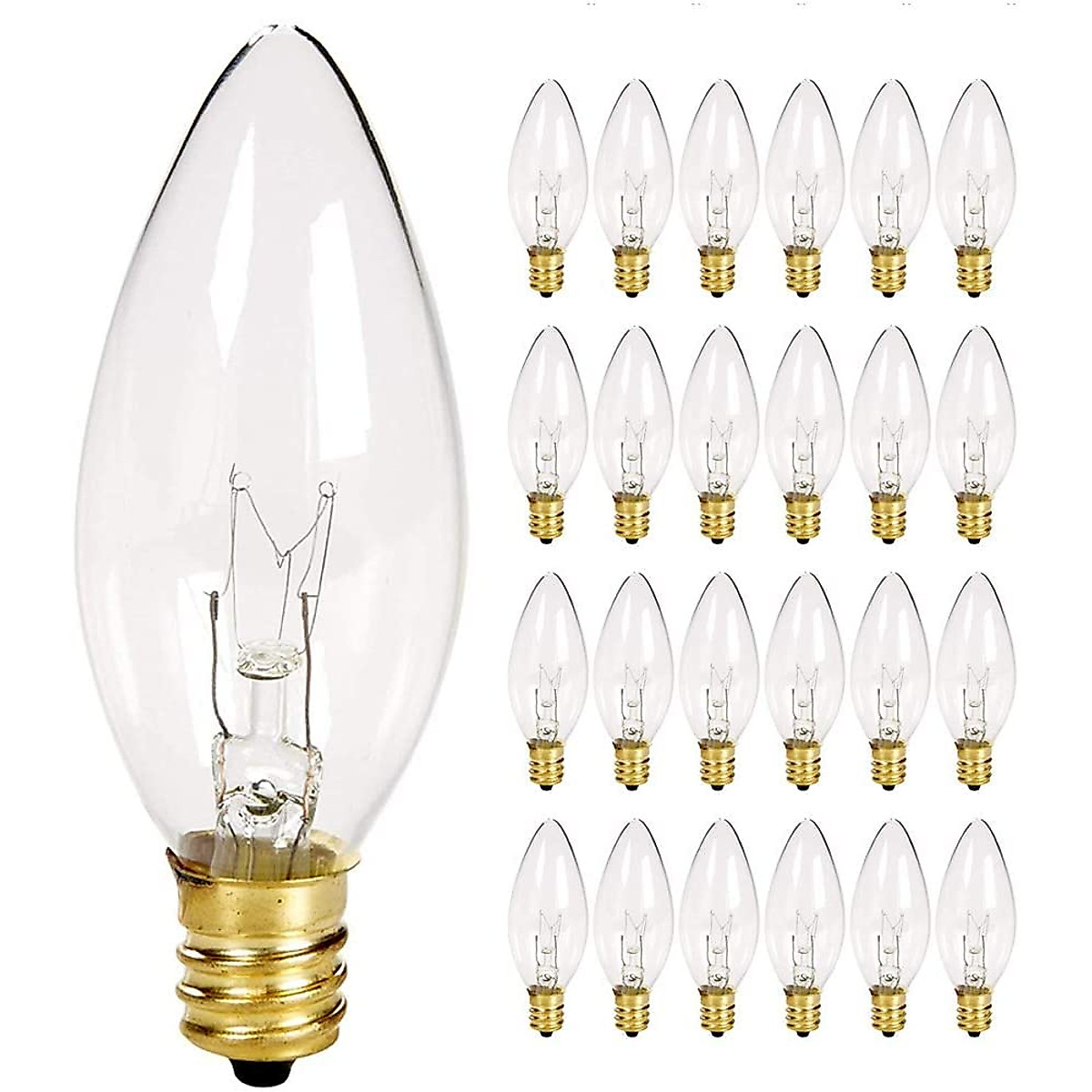 Supernoor 25 Pack Clear Torpedo Tip Replacement Bulbs,7 Watts Replacement Light Bulbs C26 Window Candle Bulbs,Electric Candle Light Bulbs,Chandeliers Clear Incandescent E12 Candelabra Base 120V Bulbs