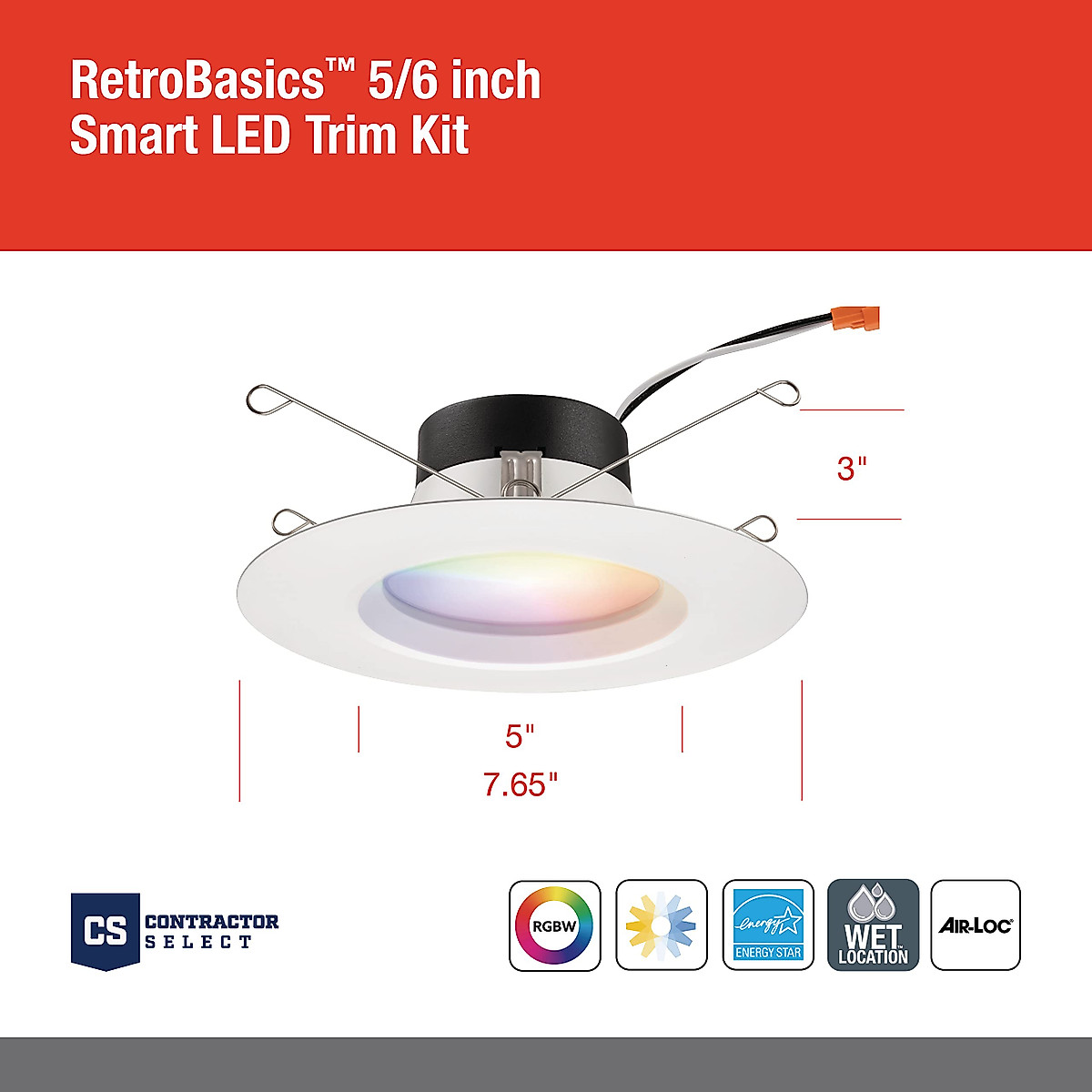 Juno RB56SC RGBW MW CP4 M2 RetroBasics Retrofit Smart LED Downlight, Switchable 2700K - 5000K, RGBW Color Changing, Matte White, 5 to 6 Inch, 4 Pack