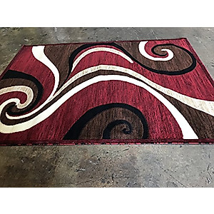 Modern Area Rug Red Contemporary Swirl Carpet King Design 144 (5 Feet 2 Inch X 7 Feet 3 Inch)