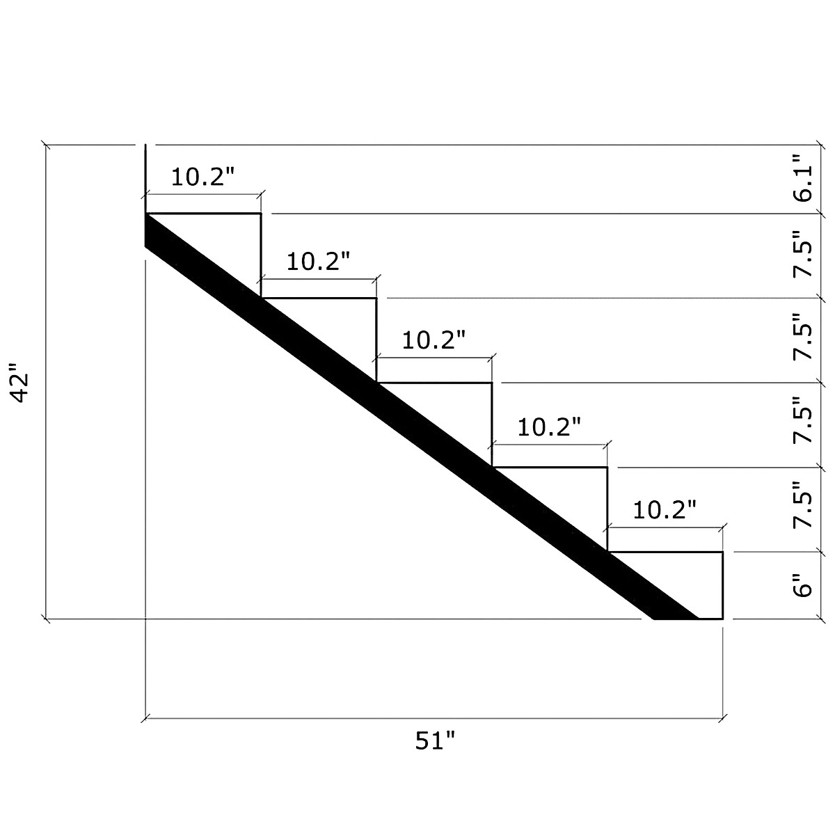 Zwinz Steel Stair Stringer 5 Step, Metal Stair Stringers for Deck Height 42 inches, Steel Stair Step Riser for Outside Stairs (2Pack)