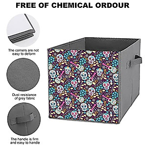 Sugar Skull Guitar Collapsible Storage Bins Basics Folding Fabric Storage Cubes Organizer Boxes with Handles