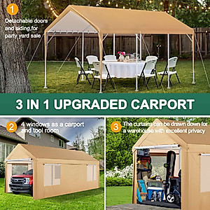 MARVOWARE 10x20ft Heavy Duty Carport with Removable Sidewalls & Doors, Rolling Curtain and Doors,Car Canopy Portable Garage for Automobile, Boat, Tools, Car Garage Tent for Market Party