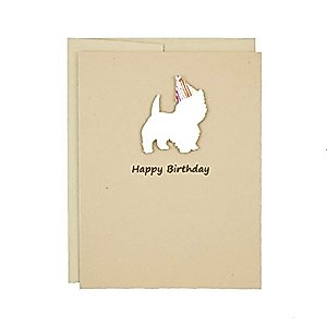West Highland White Terrier Birthday Card | Handmade Westie Dog Greeting Card | Party Hat Single Card and Envelope