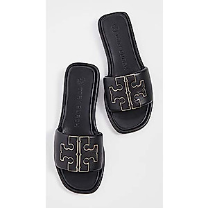 Tory Burch Women's Double T Sport Slides, Perfect Black/Gold, 11 Medium US