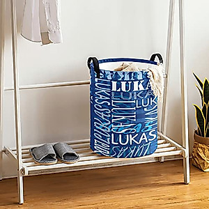 Custom Laundry Hamper Personalized Collapsible Laundry Baskets with Name Clothes Storage Basket with Handle for Bathroom Living Room Bedroom (Blue)