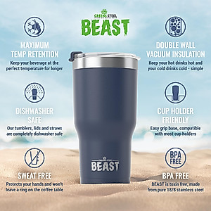Beast 40 oz Tumbler Stainless Steel Vacuum Insulated Coffee Ice Cup Double Wall Travel Flask (Navy Blue)