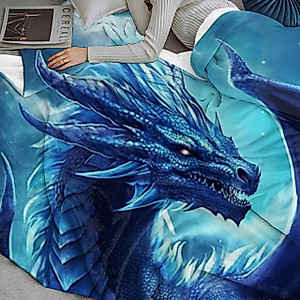 Blue Dragon Throw Blanket Dragon Blanket Gifts for Dragon Lovers Soft Flannel Blanket Gifts for Boys Girls Woman Man Blue Dragon Blanket for Living Room Sofa Decor 40"x50"for Kids/Children