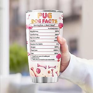 JENOIS Pug Dog Facts, Dog Mom Gifts, Women Mother Mama Handle Tumblers Best Mothers Insulated For Cups Coffee Funny Day, Tumbler 20 Oz With Lid And Straw