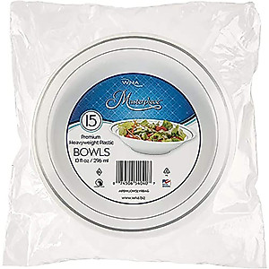 WNA Masterpiece 15 Count Plastic Bowls, 10 oz, White