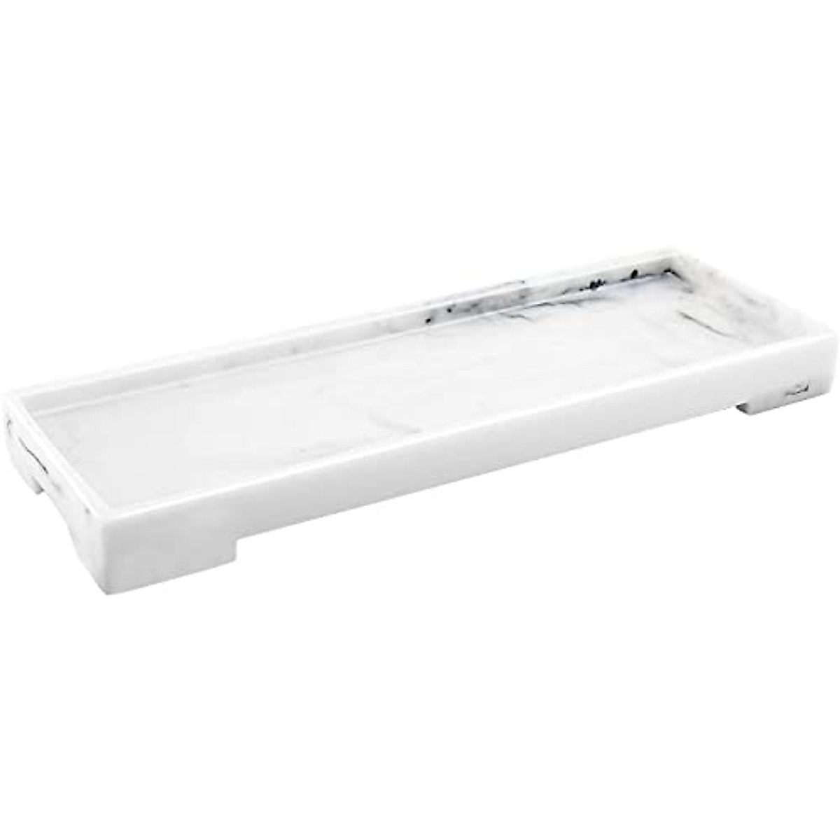 Luxspire Bathroom Vanity Tray, Toilet Tank Tray, Kitchen Sink Trays, 11" x 4" Resin Rectangle Bathroom Tray for Counter, Marble Tray for Soap Dispenser Perfume Jewelry, Small, White Marble