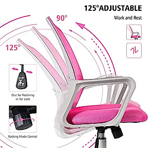 Desk Chair, Office Chair Mesh, Ergonomic Home Office Desk Chair Swivel Adjustable Task Chair Computer Chairs Mid Back with Rolling Wheels and Armrests, Pink
