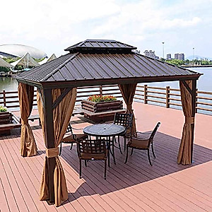Outdoor Hardtop Galvanized 10X 10ft Steel Double Roof Permanent Gazebo Canopy Aluminum Frame Patio Gazebo with Curtains and Netting