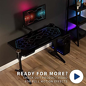 VIVO 48 x 24 inch PC Gaming Desk with Breathing RGB Geo-Honeycomb LED Lights, Tempered Glass Desktop, Steel Frame, Gamer Table Workstation, Cup Holder, Headphone Hook, Black, DESK-GM48BG