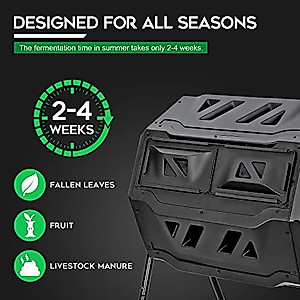 F2C Compost Bin Outdoor Dual Chamber Tumbling Composter 43 Gallon BPA Free Large Tumbler Composters Tumbling or Rotating w/Sliding Doors & Solid Steel Frame Garden Yard Black