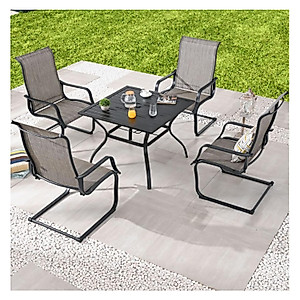 PatioFestival Patio Dining Chairs High Back Patio Chairs C-Spring Motion Chairs,Textilene Fabric & Black Metal Frame,2 Pieces Outdoor Furniture for Yard, Garden, Backyard, Deck, Bistro（Grey）