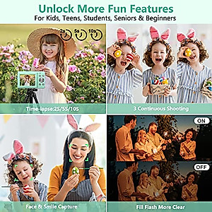 Digital Camera with SD Memory Card Autofocus Anti-Shake, 44MP 1080P Photography Camera for Kids Teens Birthday, 16X Zoom Small Portable Vlogging Camera for Boy Girl Video(2 Batteries)