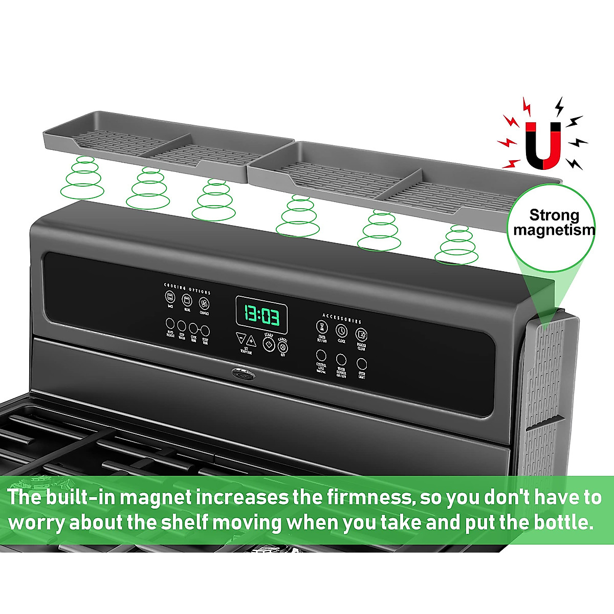 Gtonksye Stove Top Shelf, 30 Inch Spice Organizer, Oven Rack with Magnetic Silicone Material, for Kitchen Stove Top Organizer Spice and Seasoning Bottles (Dark Gray)