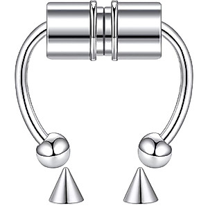 EASYGNAL Nose Hoop Ring Magnetic Septum Clip On Horseshoe Stainless Steel Faux Fake Non-Pierced